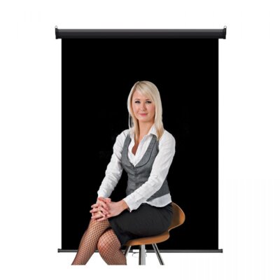 4' x 7' Light Blue Retractable Backdrop, Black Casing | IDSuperShop
